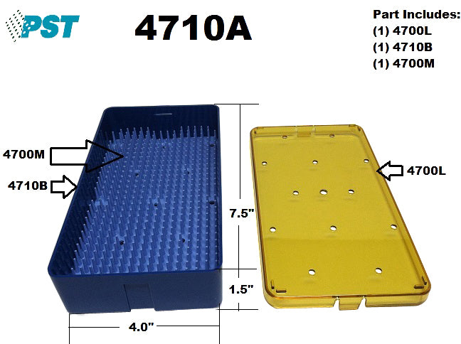 PST Instrument Sterilization Tray 4" x 7.5" x 1.5" (4710A) With Mat