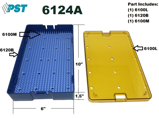 Instrument Sterilization Tray 6" W x 10" L x 1.5" H (6124A) With Mat