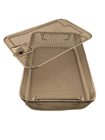 Wire Mesh Sterilization Tray, Double Frame Lid, 13'' L x 8.5'' W x 3''